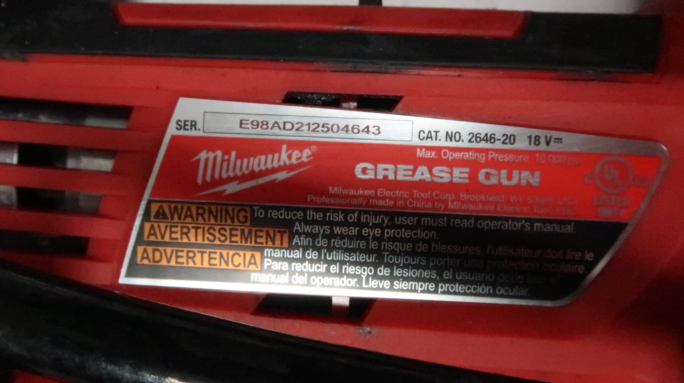 Milwaukee 2646-20 M18 18V Lithium-Ion 2-Speed Cordless Grease Gun