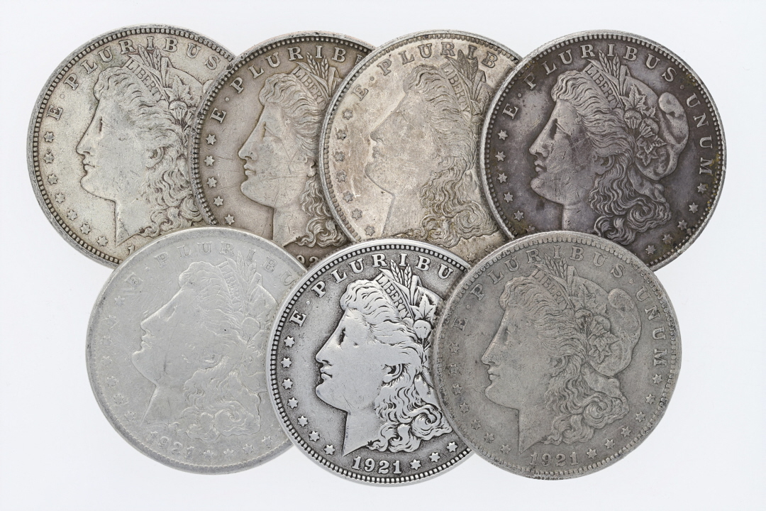 1921 Morgan One Dollar Silver Coin 90% Silver Bullion Set of 7 Coins