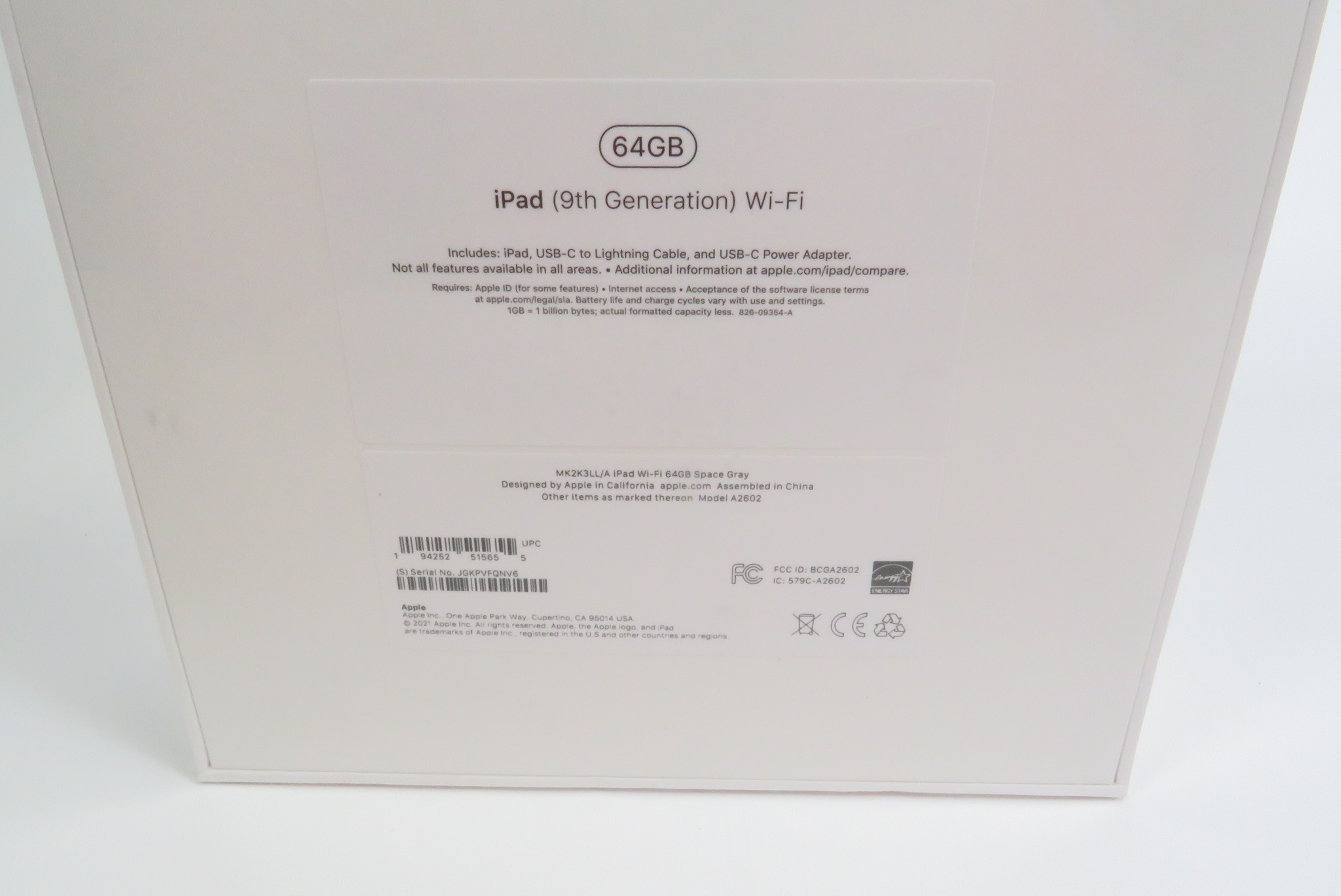 Apple A2602/MK2K3LL/A 10.2" 64GB Wi-Fi 9th Gen iPad Tablet