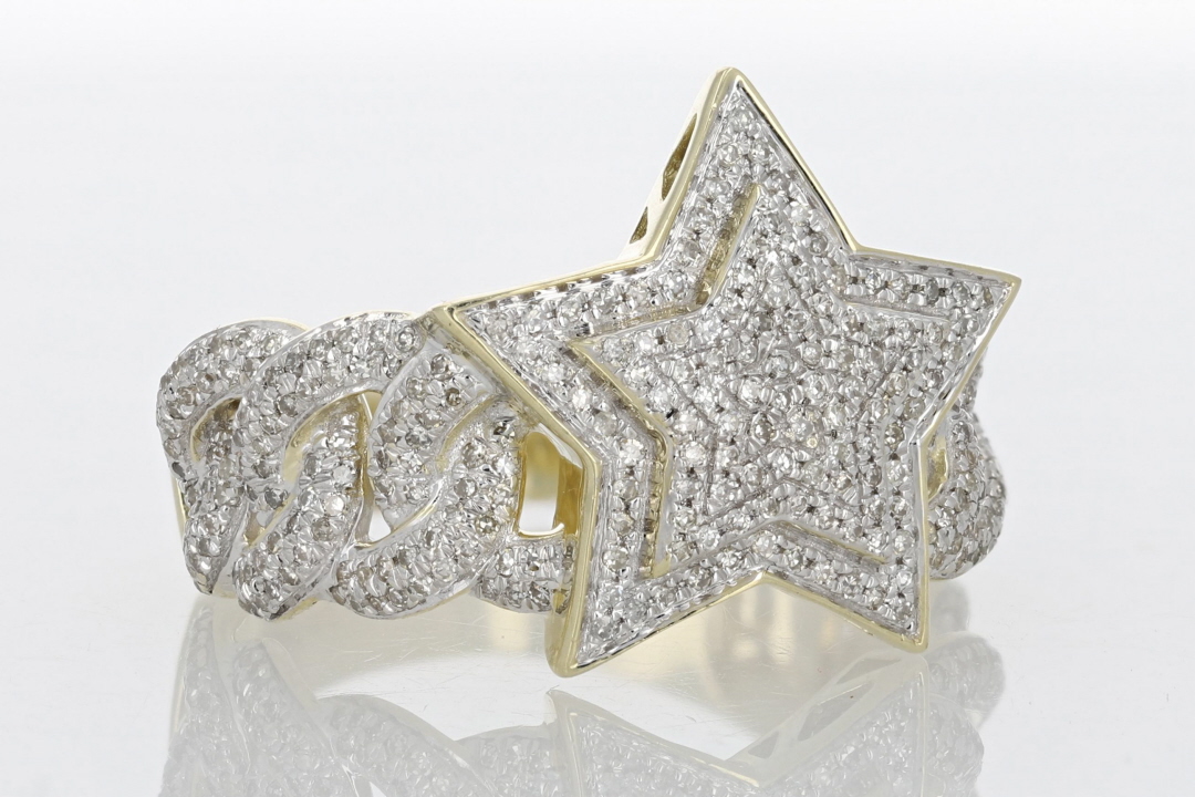 1.25ctw Round Cut Diamond Star Shaped Statement Ring 10k Yellow Gold ...