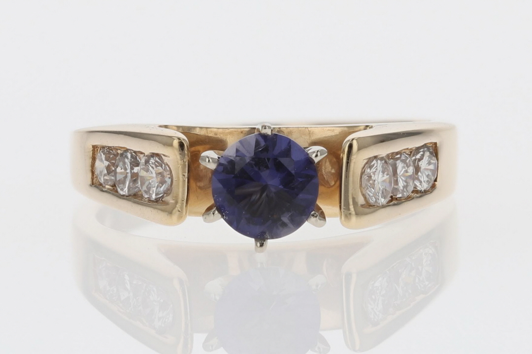 .86ctw Round Iolite with Diamond Accents Statement Ring 14k Yellow Gold ...