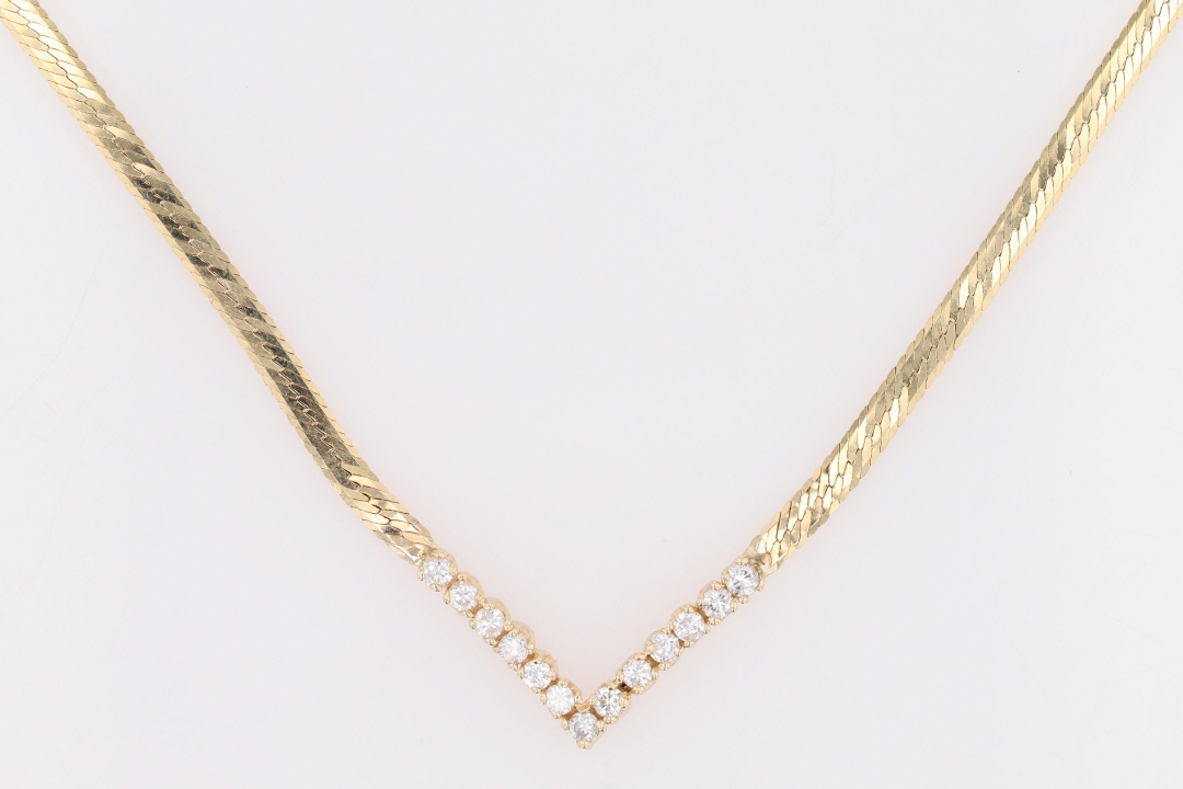 .44ctw Diamond Herringbone Statement 17" Necklace 14k Yellow Gold 5.28 ...