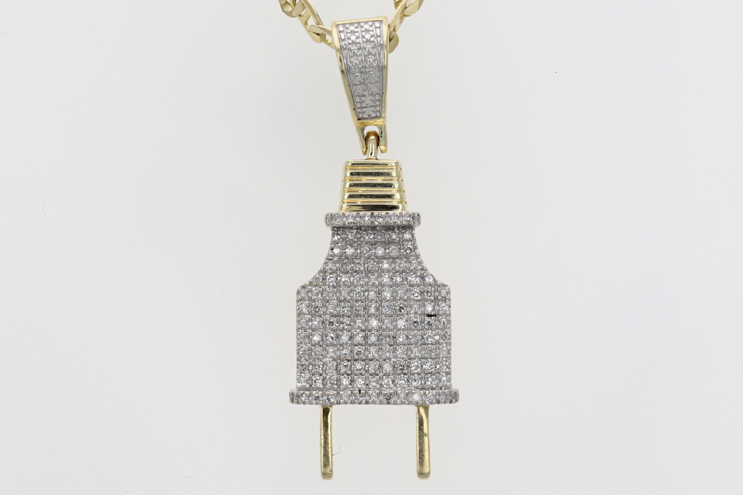 .20ctw Round Diamond Electrical Plug Pendant on 18.25" Necklace 10k ...