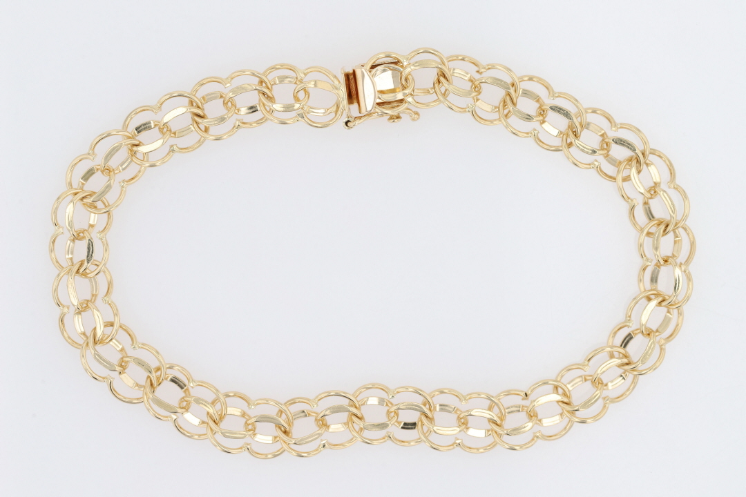7.5mm Double Link Chain 7.25" Bracelet 14k Yellow Gold 5.28 Grams