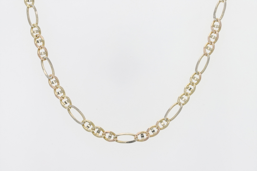 3.3mm Figarucci Link Chain 18.75" Necklace 14k Mulit-Tone Gold Italy 6. ...