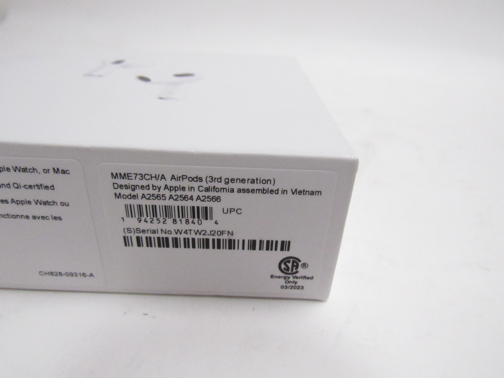 Apple A2565 MME73CH/A AirPods 3rd Generation Wireless Earbuds White