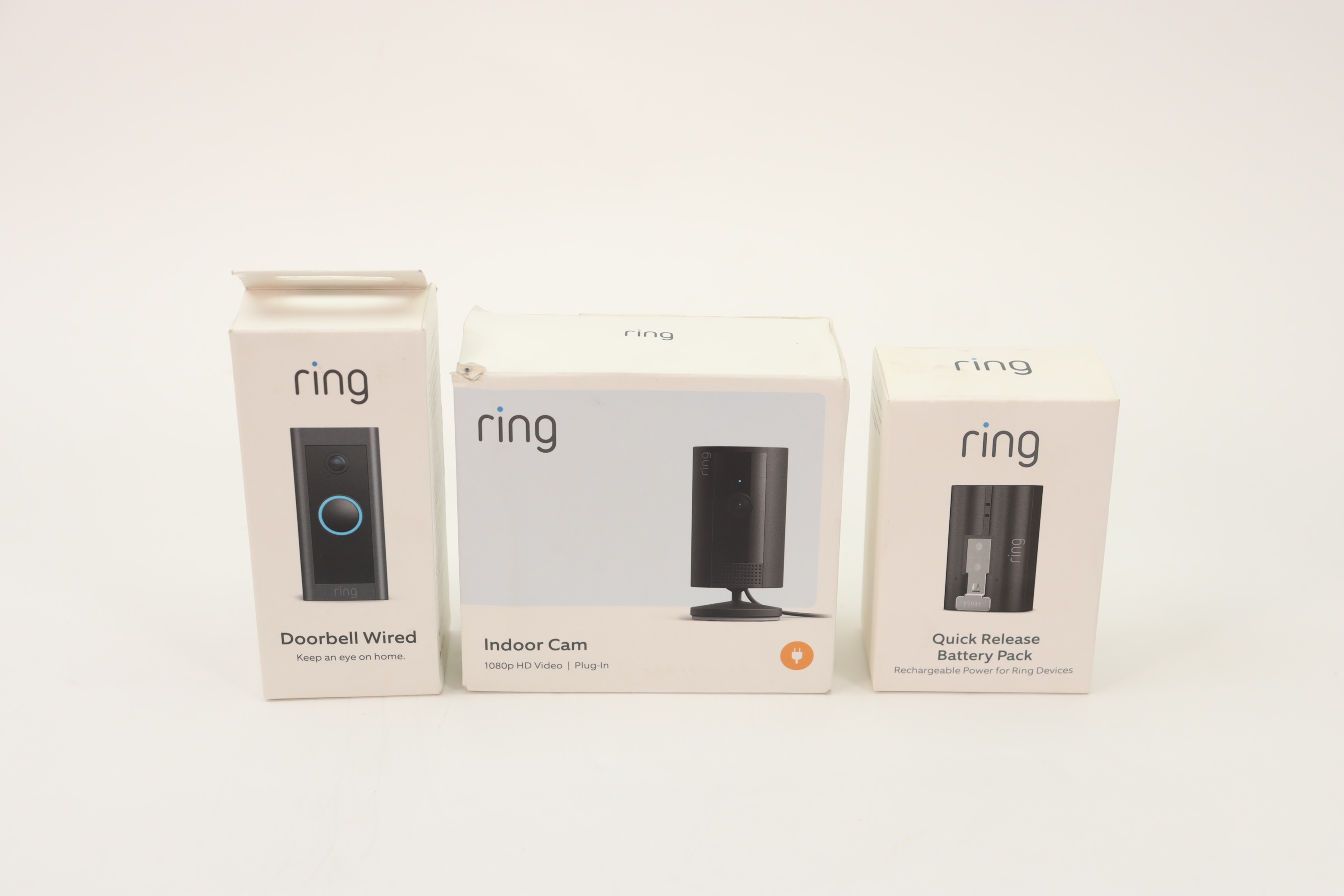 Ring Security Camera Set - Wired Doorbell - Indoor Camera - Battery Pack