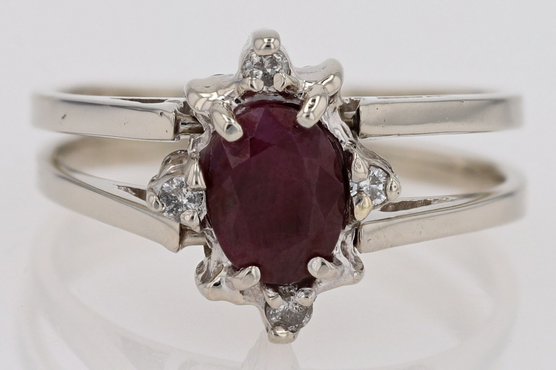 Oval Lab-Created Ruby and Diamond Flip Statement Ring 14k White Gold Size 7