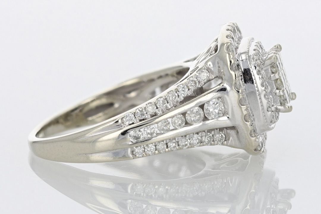 1.24ctw Princess Diamond Cluster Halo Engagement Ring 10k White Gold ...