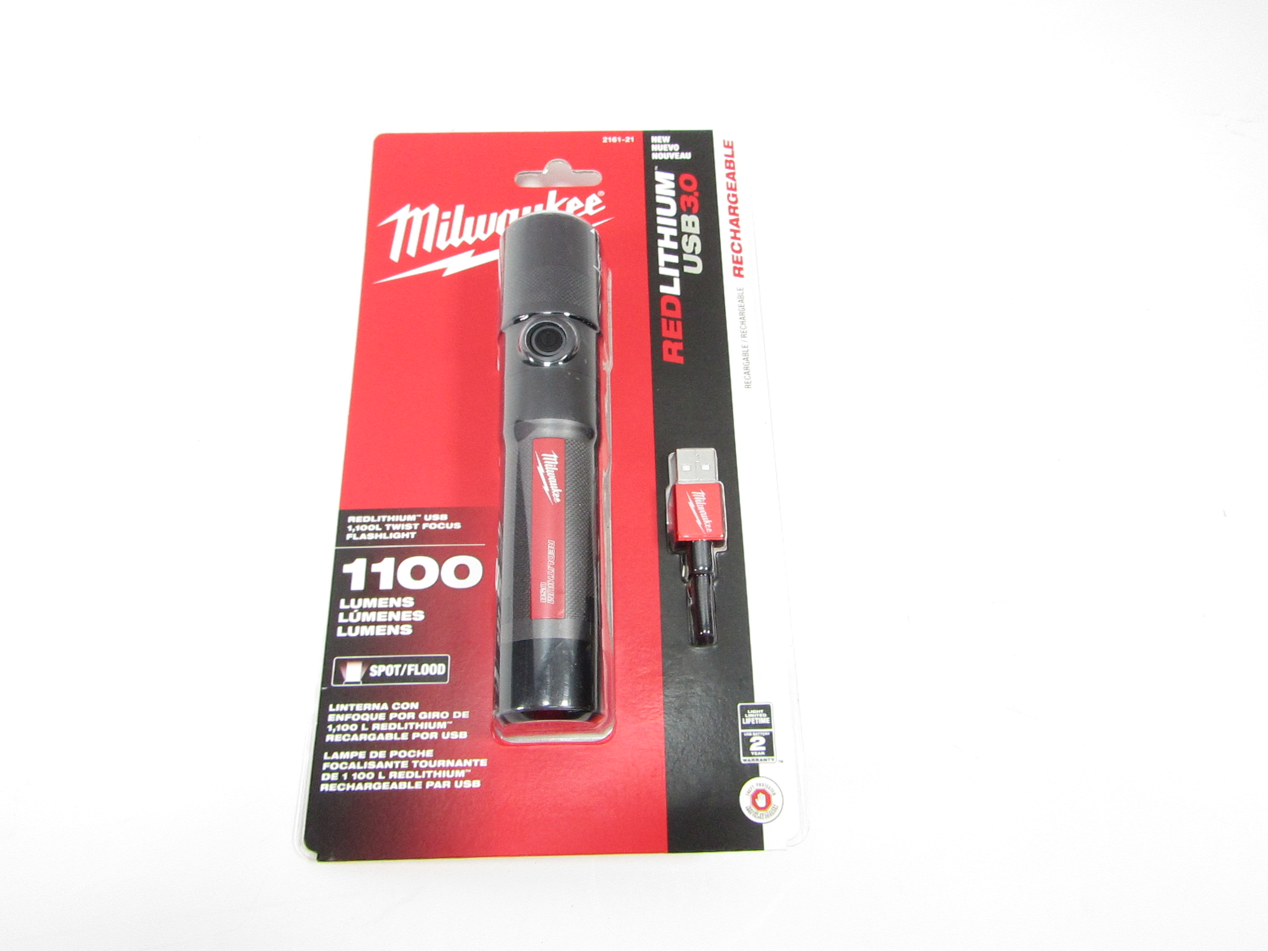 Milwaukee 2161-21 Red Lithium USB 3.0 1100 Lumens Flashlight 7948