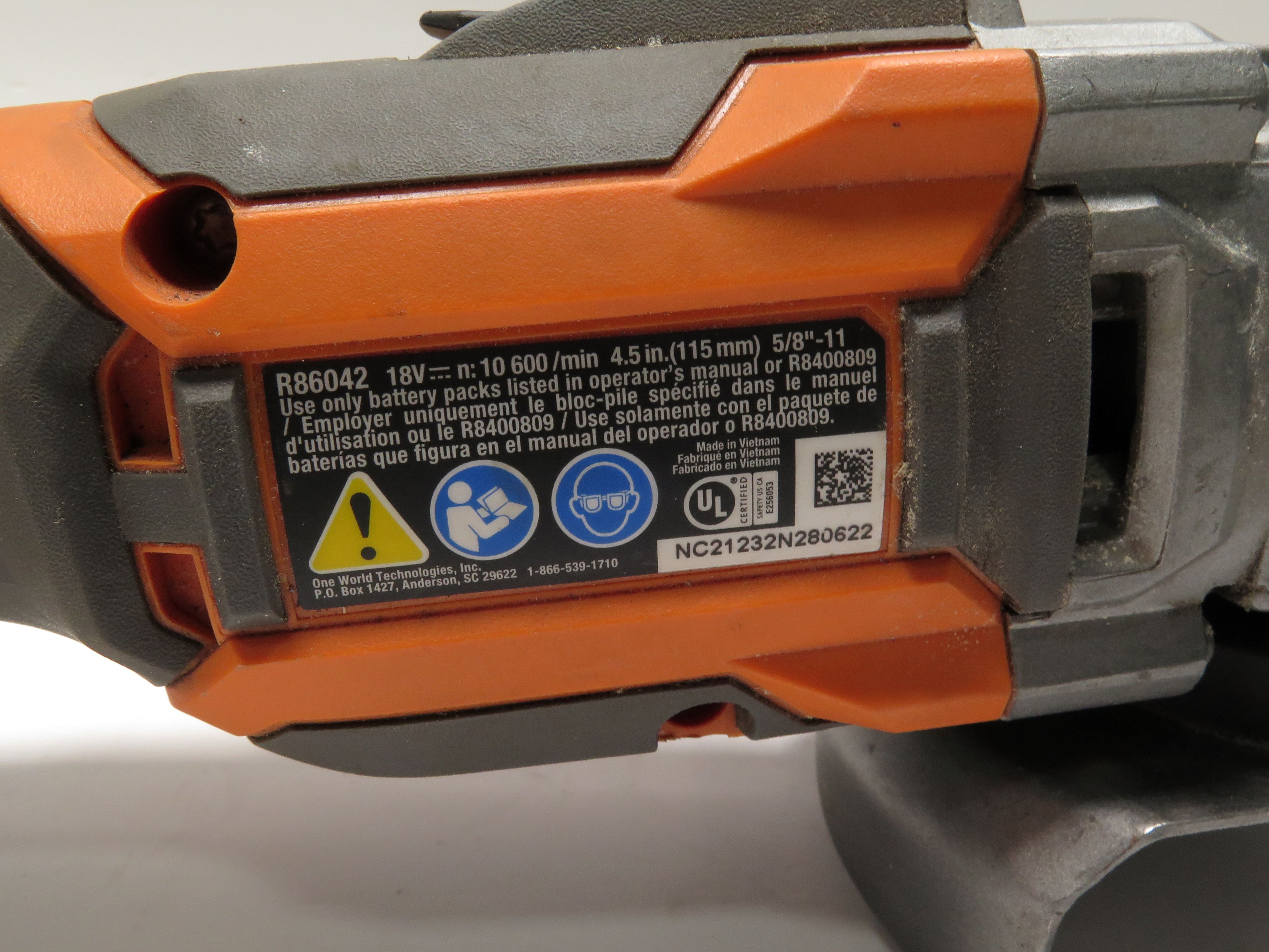 Ridgid R86042 18V Brushless Cordless 4-1/2 in. Slide Switch Angle ...