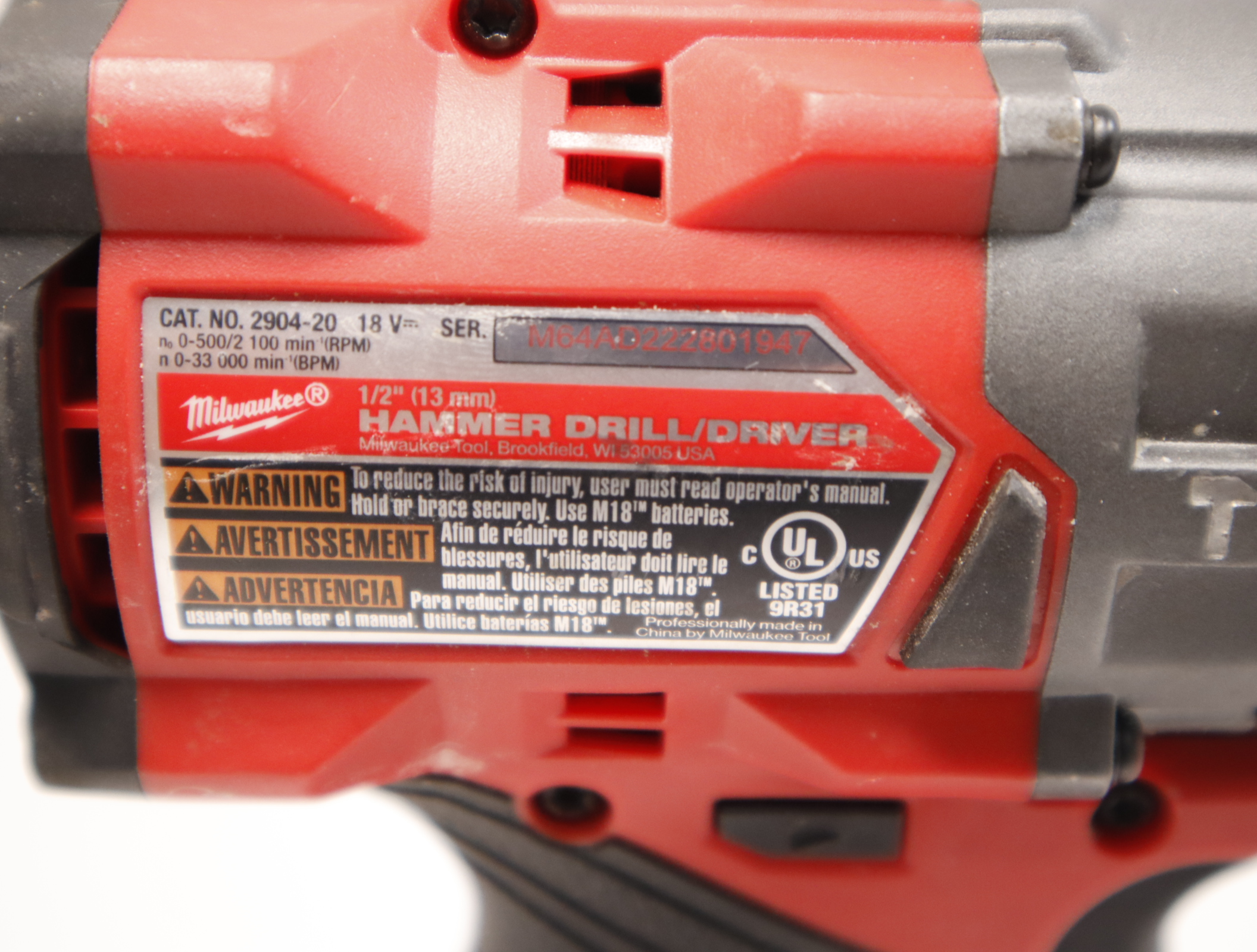 Milwaukee 2904-20 Cordless 18V Hammer 1/2" Drill/Driver Tool/Battery Only