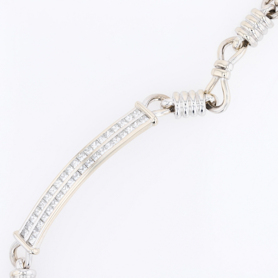 5.60ctw Princess Diamond Fancy Chain 8.5" ID Bracelet 18k White Gold 66 ...