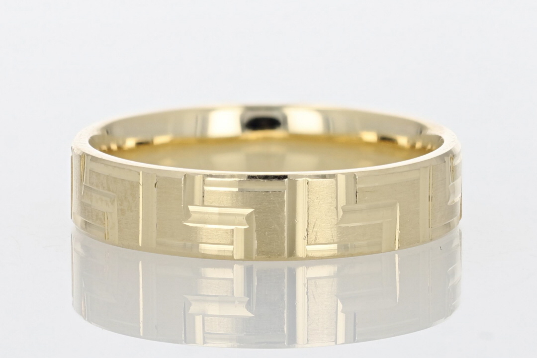 4.7mm Brushed Greek Key Wedding Band Ring 18k Yellow Gold 5.28 Grams Size 9