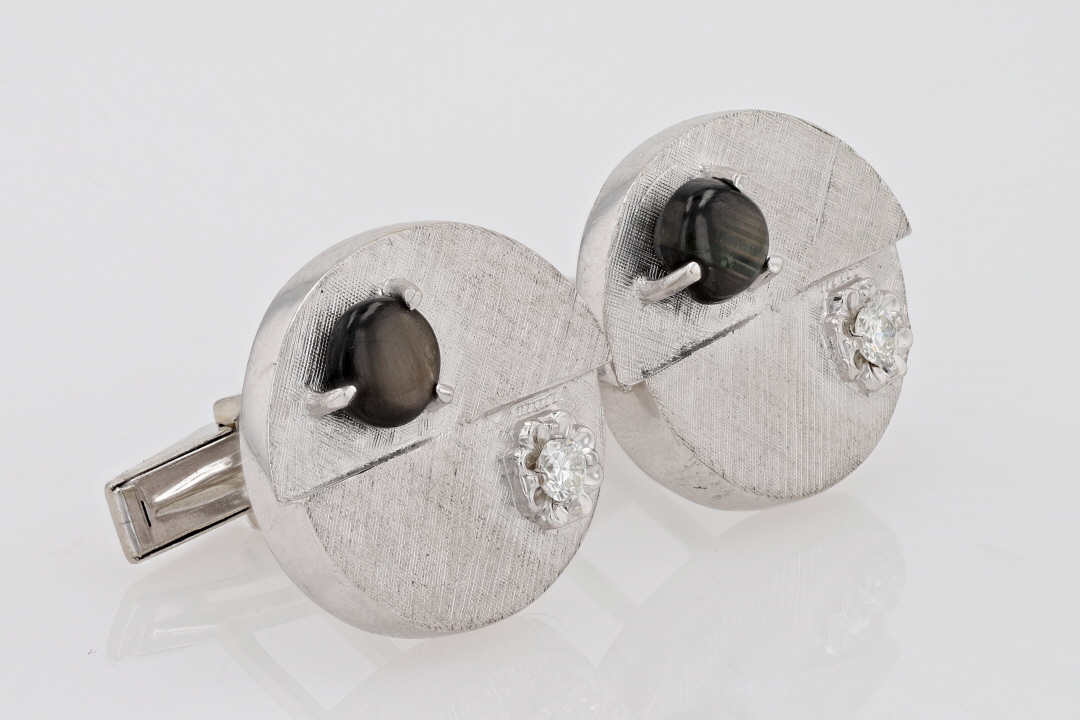 1.81ctw Round Cut Diamond and Sapphire Cufflinks 14k White Gold 11.81 Grams