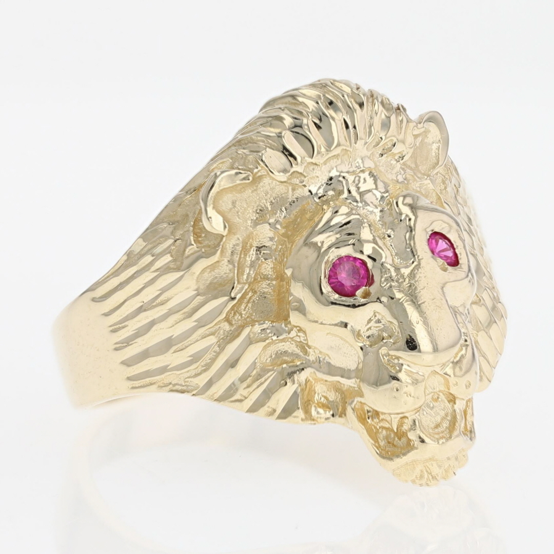 .06ctw Lab-Created Ruby Lion Head Statement Ring 14k Yellow Gold Size 11