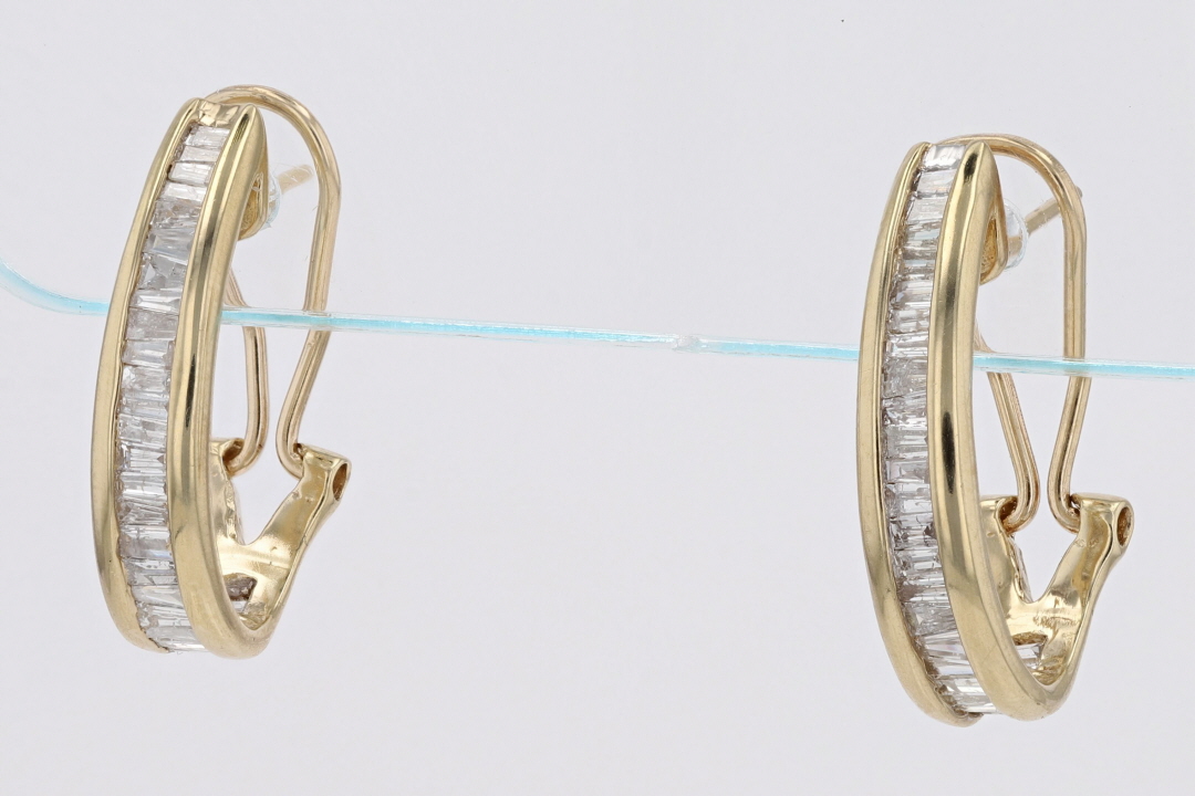 .96ctw Baguette Cut Diamond Channel-Set J-Hoop Pair Earrings 10k Yellow ...