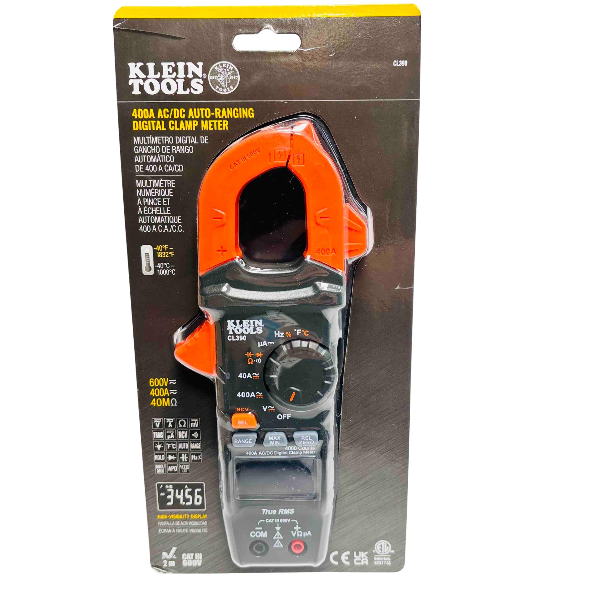 Klein Tools CL390 400A AC/DC Auto-Ranging Digital Clamp Meter True RMS 1995