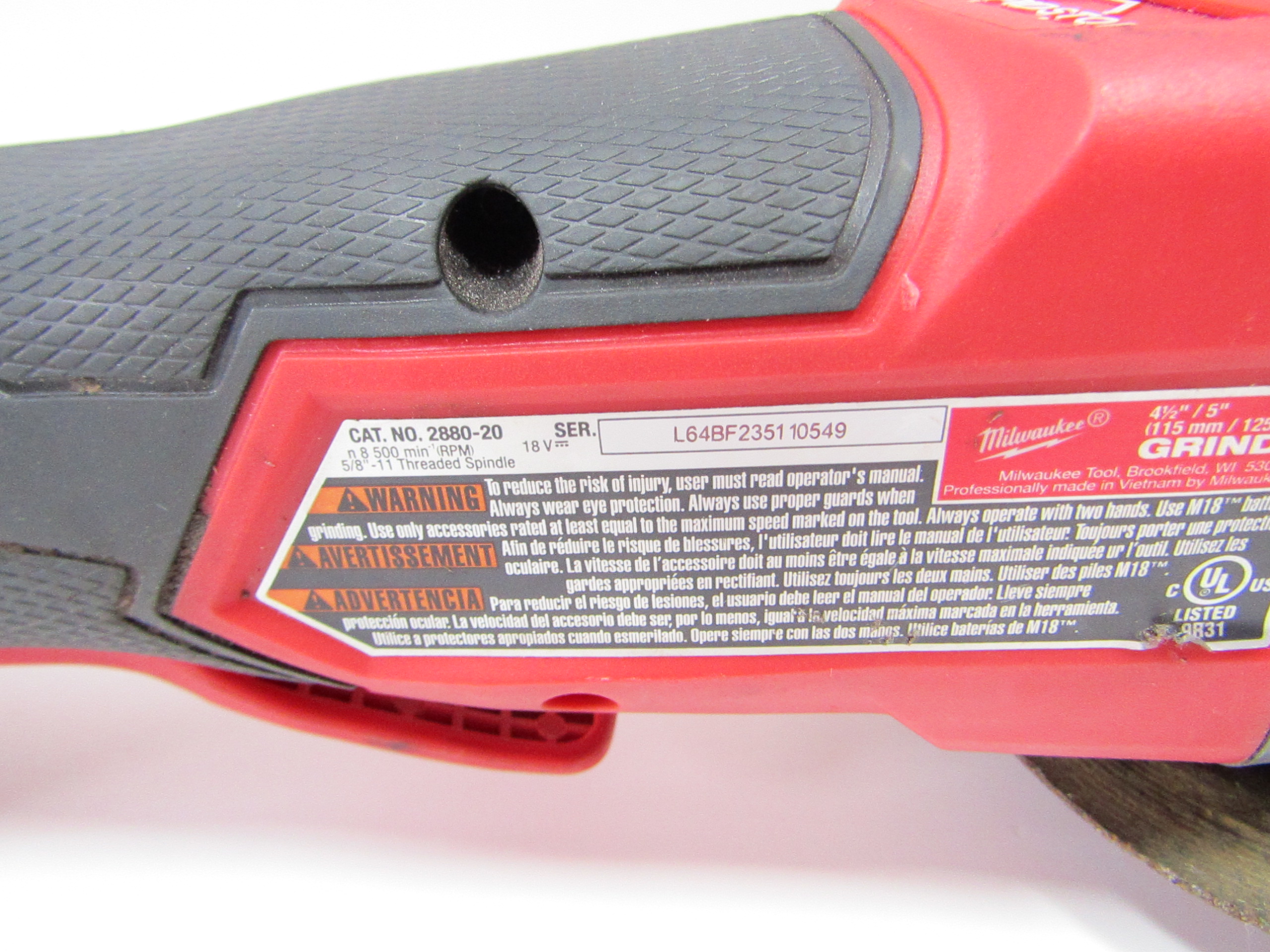 Milwaukee 2880-20 M18 FUEL Red Lithium 4-1/2"/5" Paddle Switch Grinder 1789