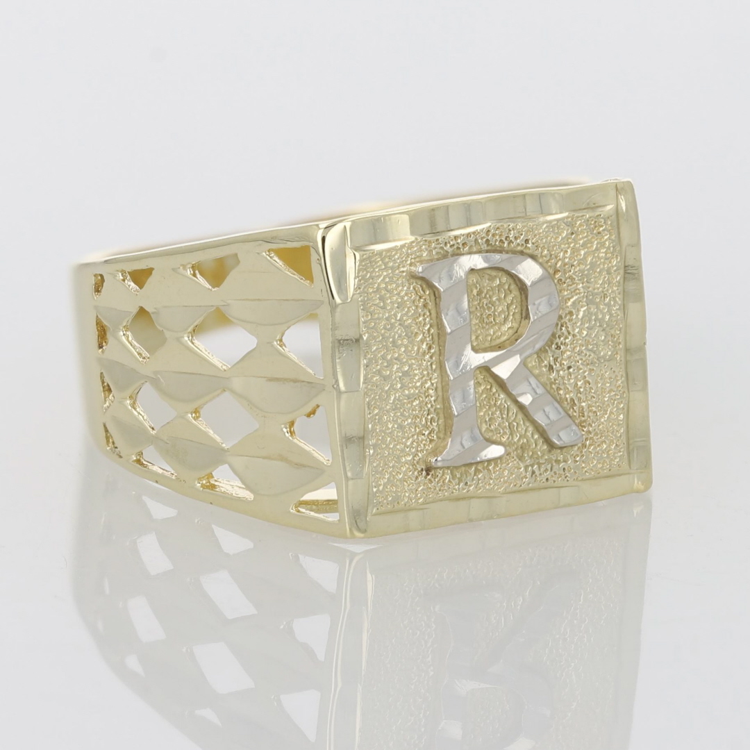 12mm Diamond-Cut Initial "R" Signet Ring 10k Yellow Gold 2.79 Grams ...