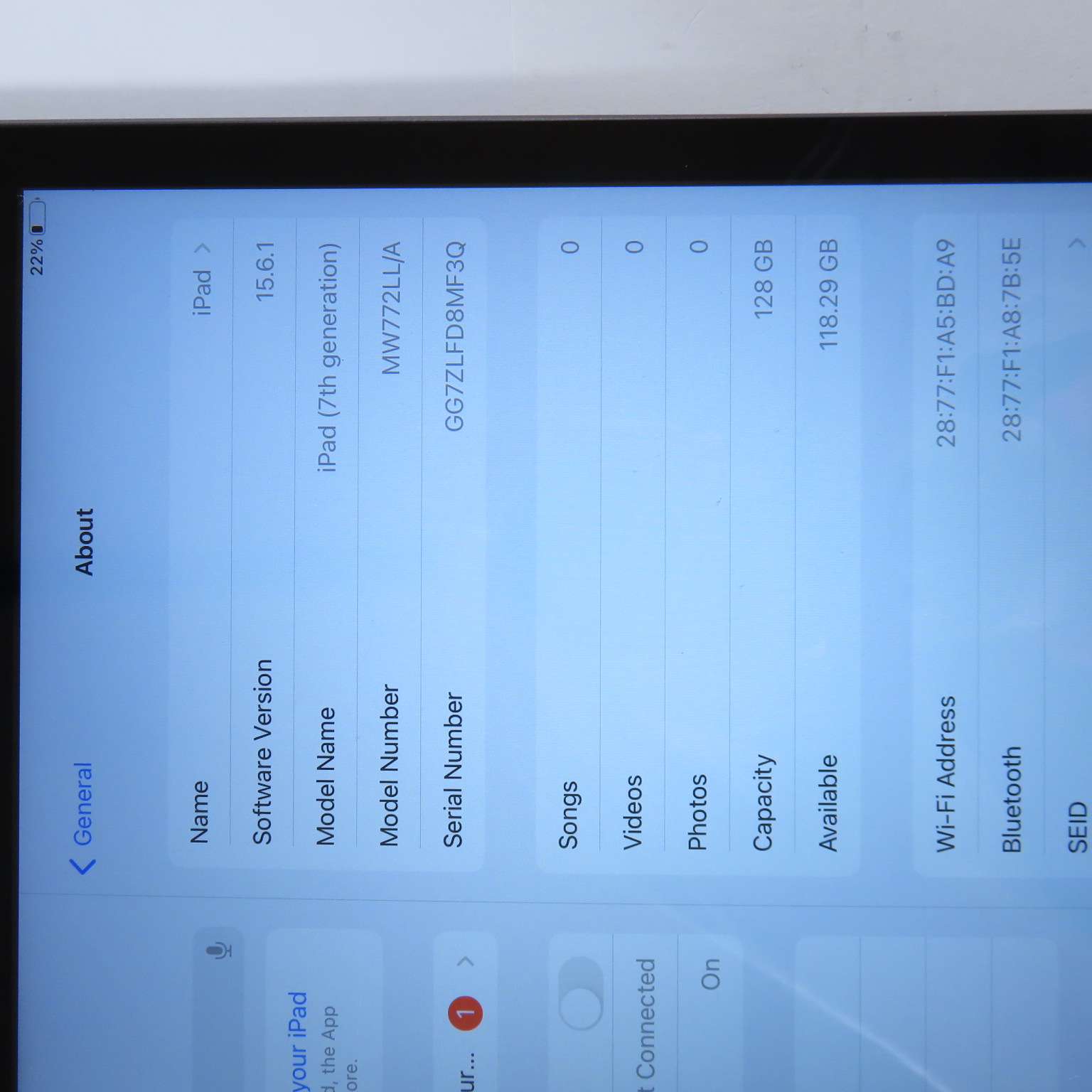 Apple iPad 7th Gen MW772LL/A A2197 10.2-Inch Wi-Fi 128GB Space Gray Tablet