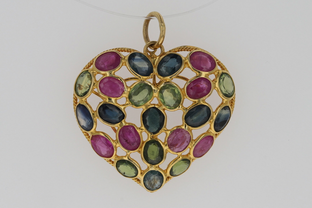 3.89ctw Oval Cut Ruby and Sapphire Heart Pendant without Chain 18k ...