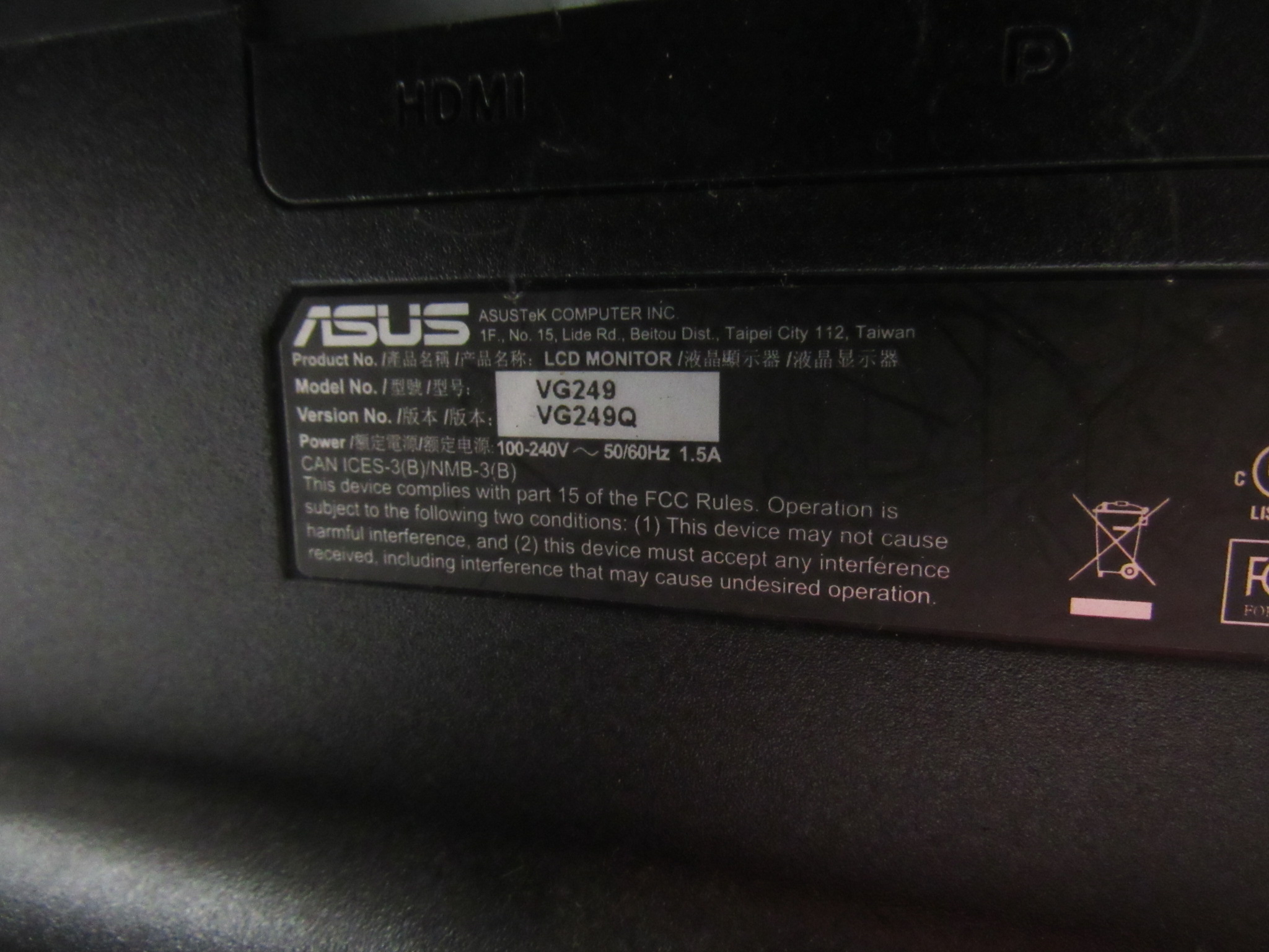 ASUS VG249Q 23.8 inch IPS FDH Gaming Monitor Black Local Pickup Only