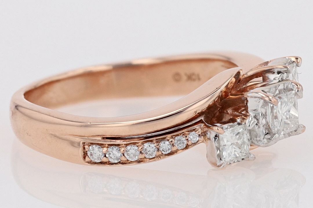 .49ctw Princess Cut Diamond Three-Stone Engagement Ring 10k Rose Gold ...