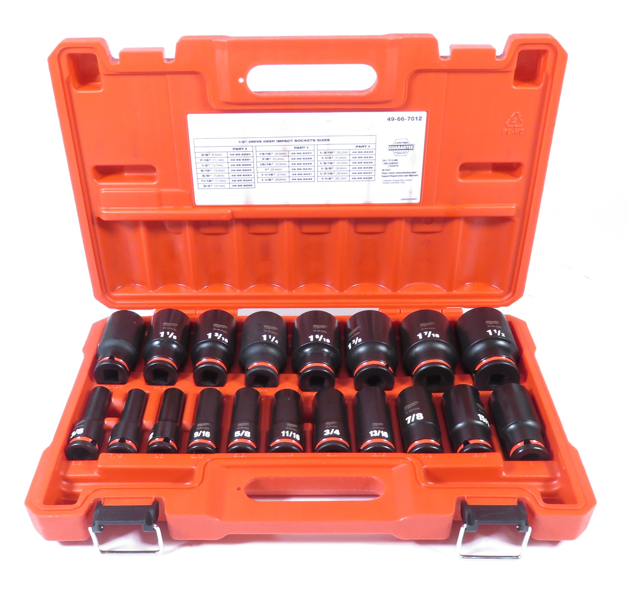 Milwaukee 49-66-7012 19pc SHOCKWAVE 1/2 in. Drive SAE 6 Point Impact Socket Set