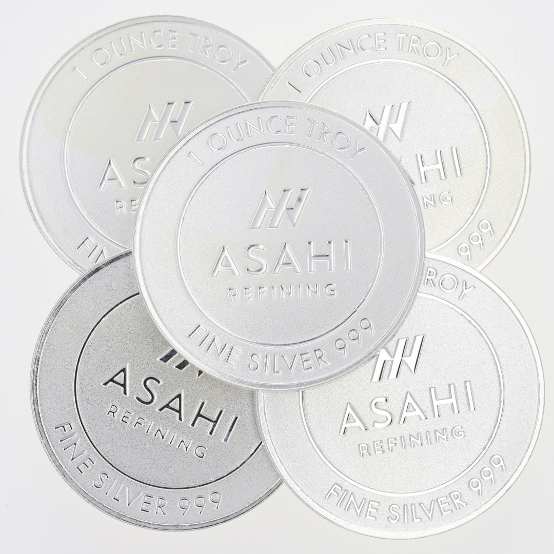 Asahi Refining 1 oz .999 Fine Silver Round Set of 5 Rounds