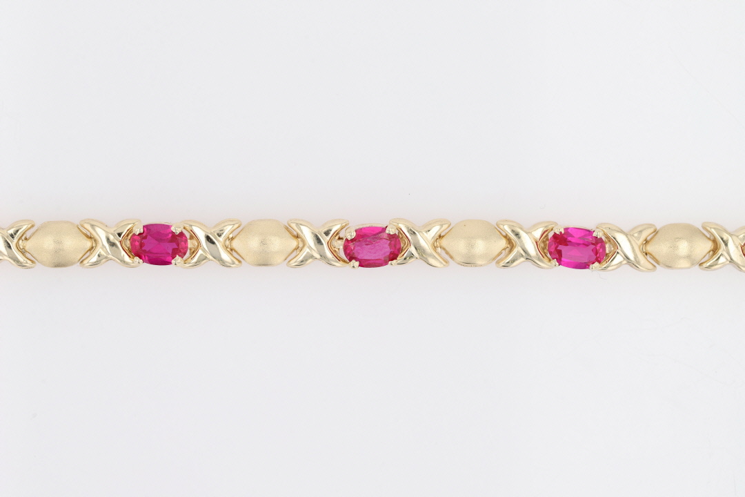 5.76ctw Lab-Created Oval Cut Ruby XO Link 7" Bracelet 14k Yellow Gold 6 ...