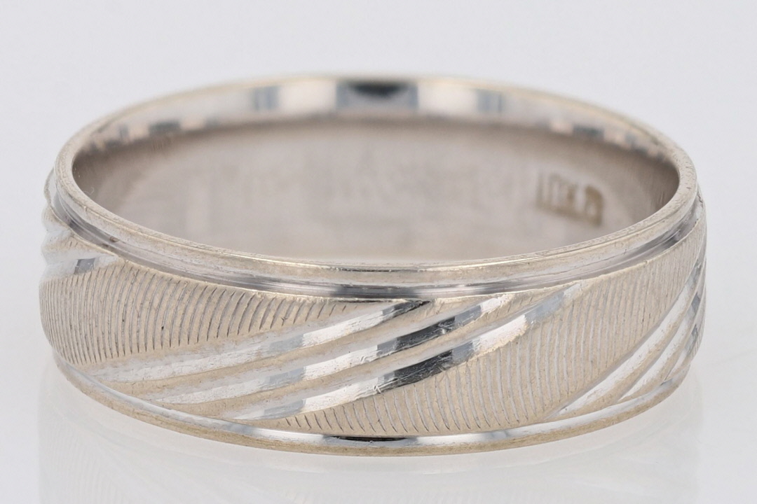 5.9mm Diamond Cut Textured Wedding Band Ring 10k White Gold 3.99 Grams ...