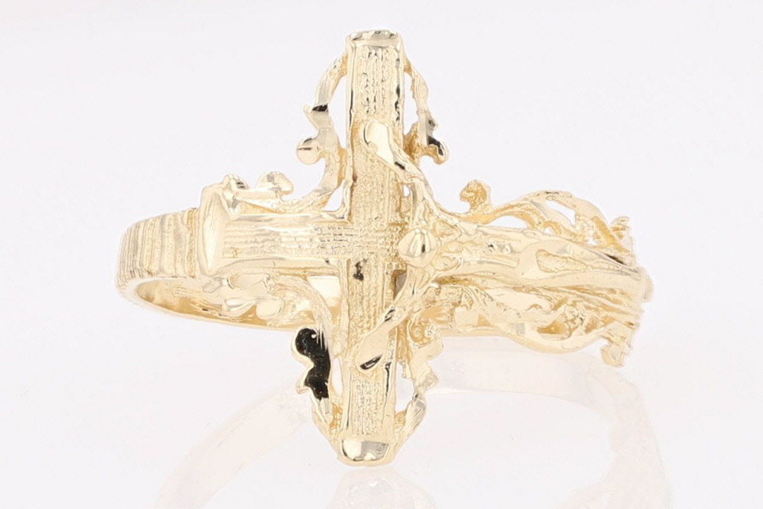 14.8mm Diamond Cut Religious Crucifix Statement Band Ring 14k Yellow ...