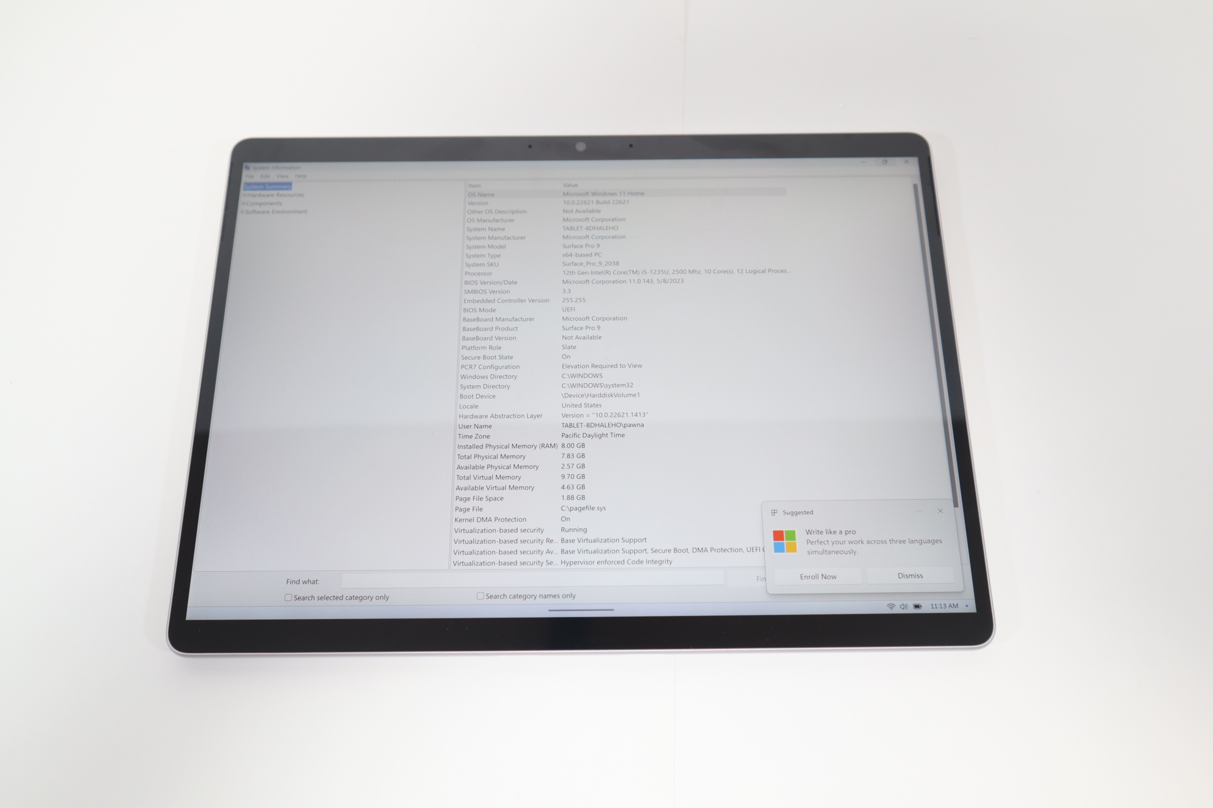 Microsoft Surface Pro 9 2038 Core i5-1235U 2.5GHz 8GB RAM 256GB SSD 13"