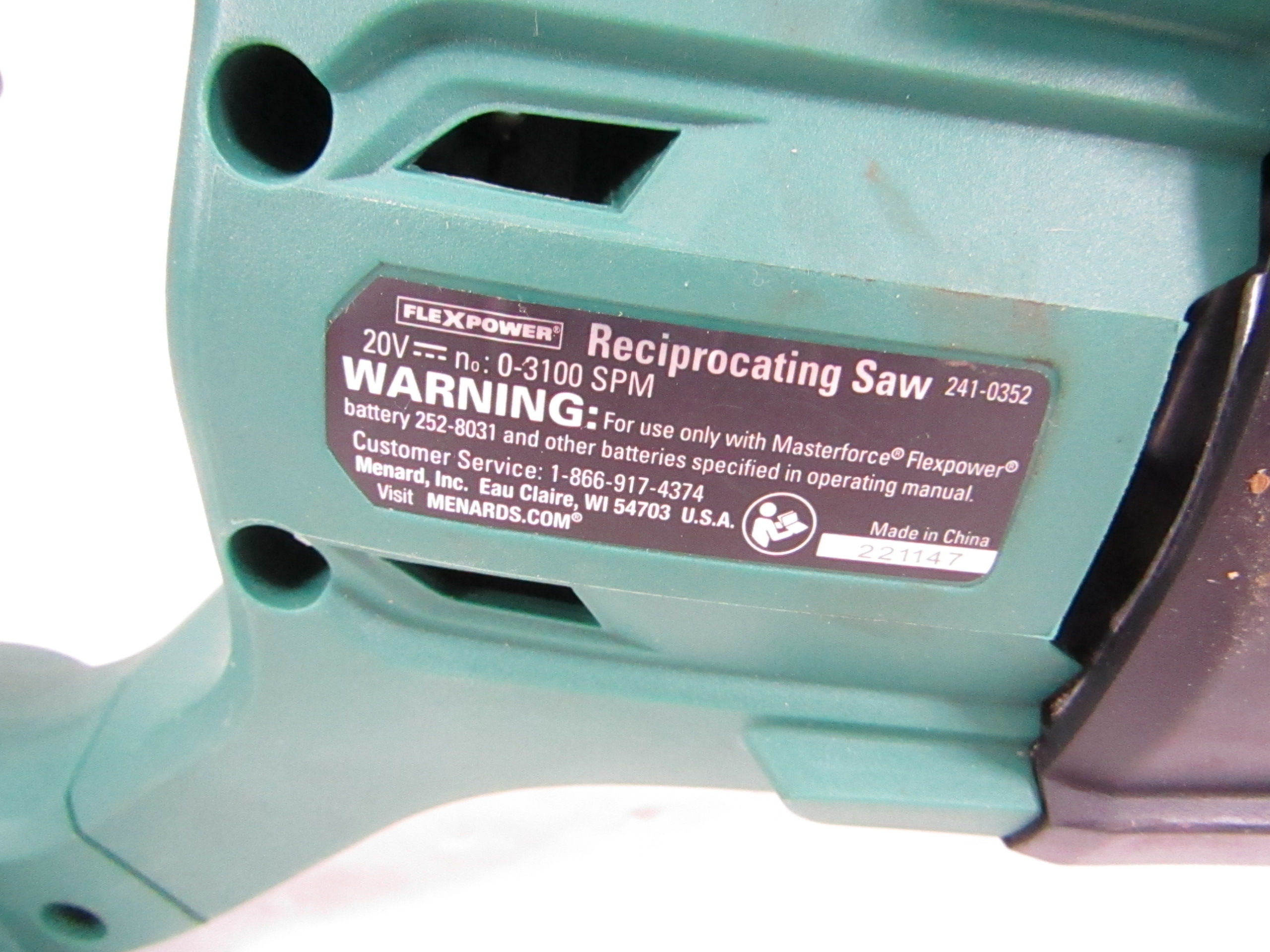 Masterforce 241-0352 20V Cordless Brushless Reciprocating Saw Kit