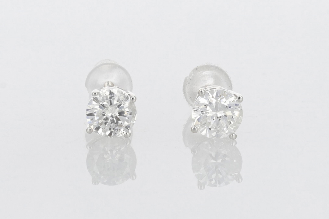 .92ctw Round Cut Diamond Solitaire Stud Pair Earrings 14k White Gold ...