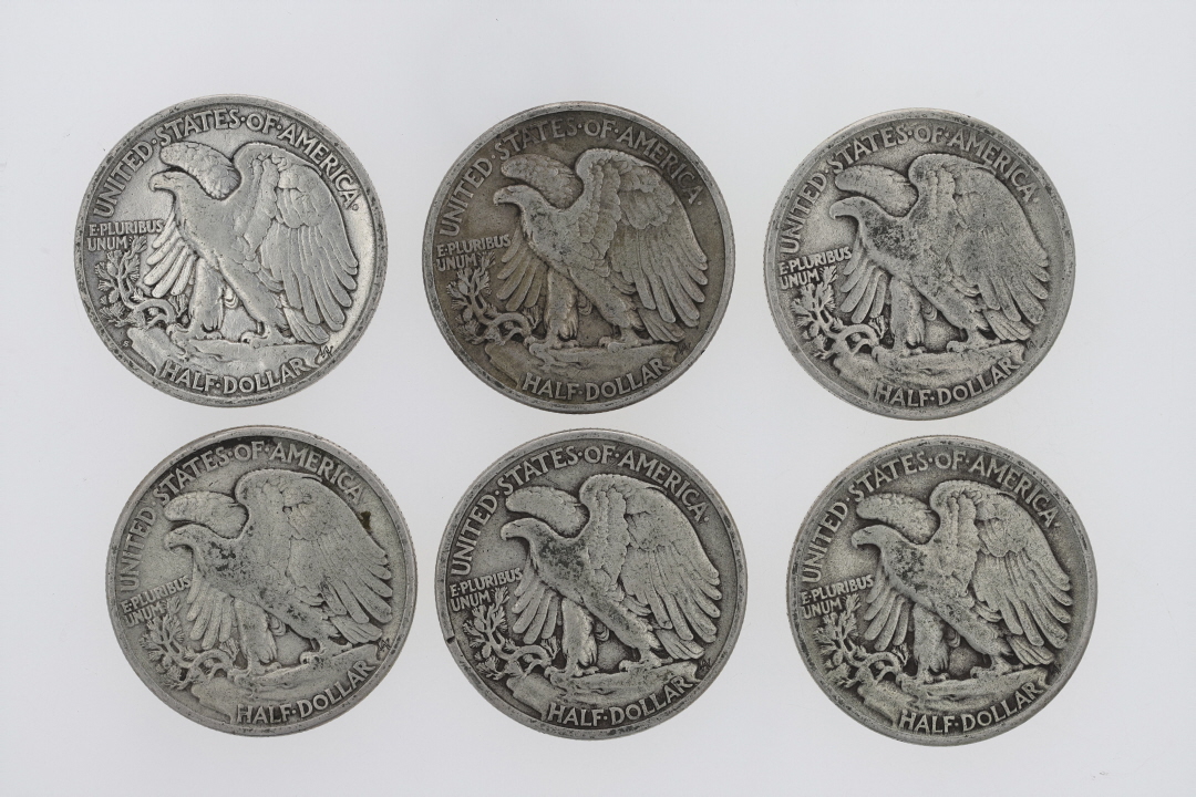 1941, 1942, 1943, 1944 Silver Walking Liberty Half Dollar Set of Six Coins