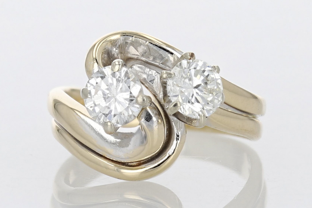 .82ctw Round Diamond Two-Stone Wedding Set Rings 14K Multi-Tone Gold ...