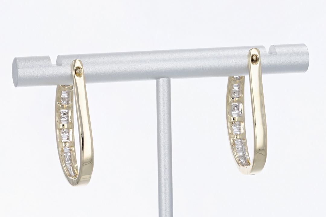 .30ctw Round and Baguette Diamond Channel-Set Hoop Pair Earrings 14k ...