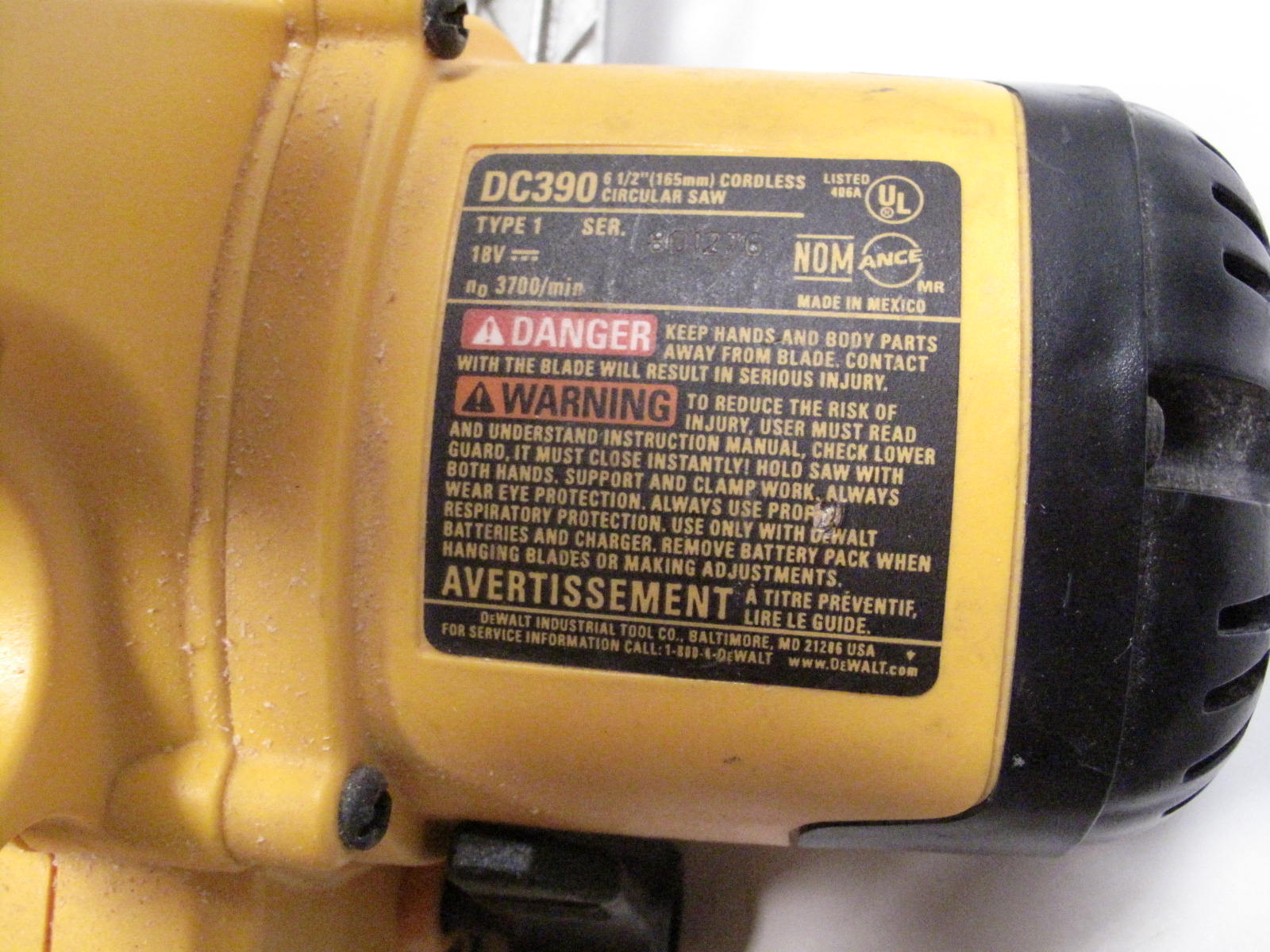 DeWalt DC390 18V 6.5" Cordless Circular Saw Tool Only