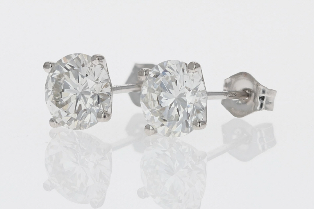 2.00ctw Lab-Created Round Diamond Solitaire Stud Pair Earrings 14k ...