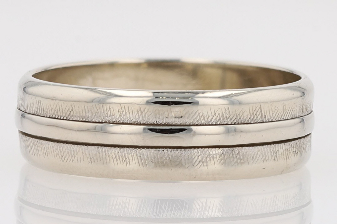 6.7mm Ribbed Wedding Band Ring 14k White Gold Columbia 5.28 Grams Size 9.25