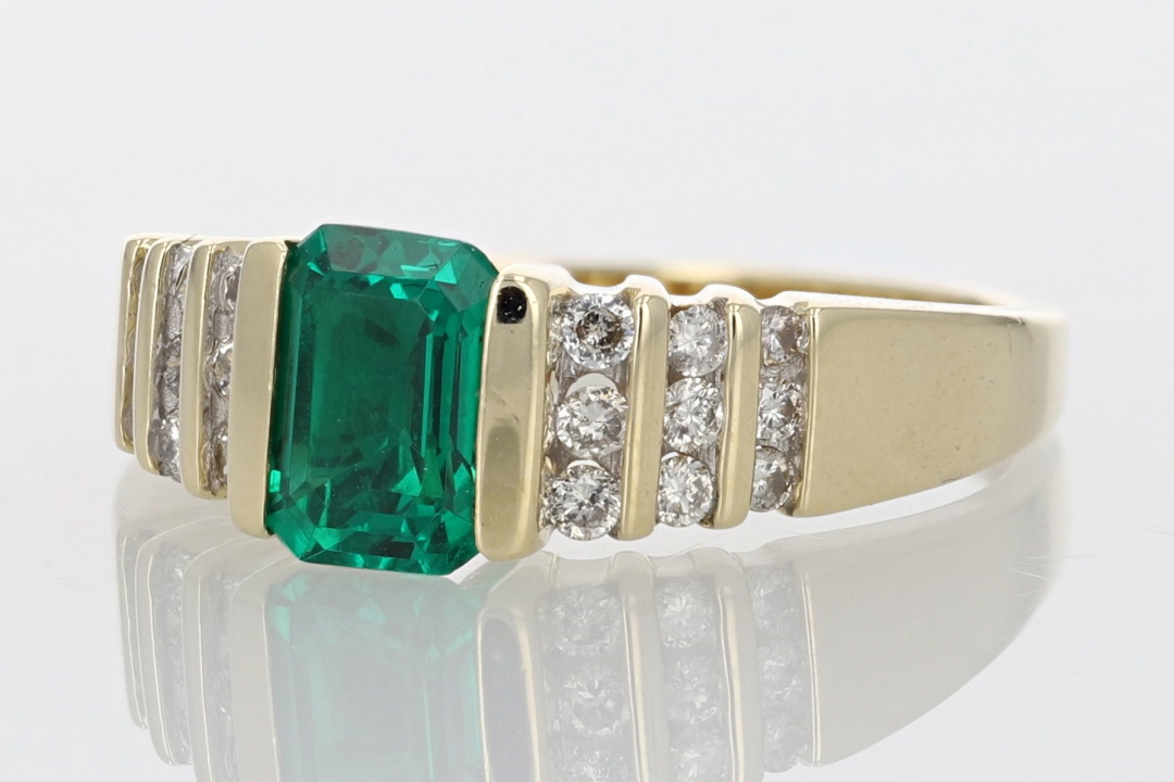 .95ctw Lab-Created Emerald with Diamond Accents Ring 14k Yellow Gold Size 7