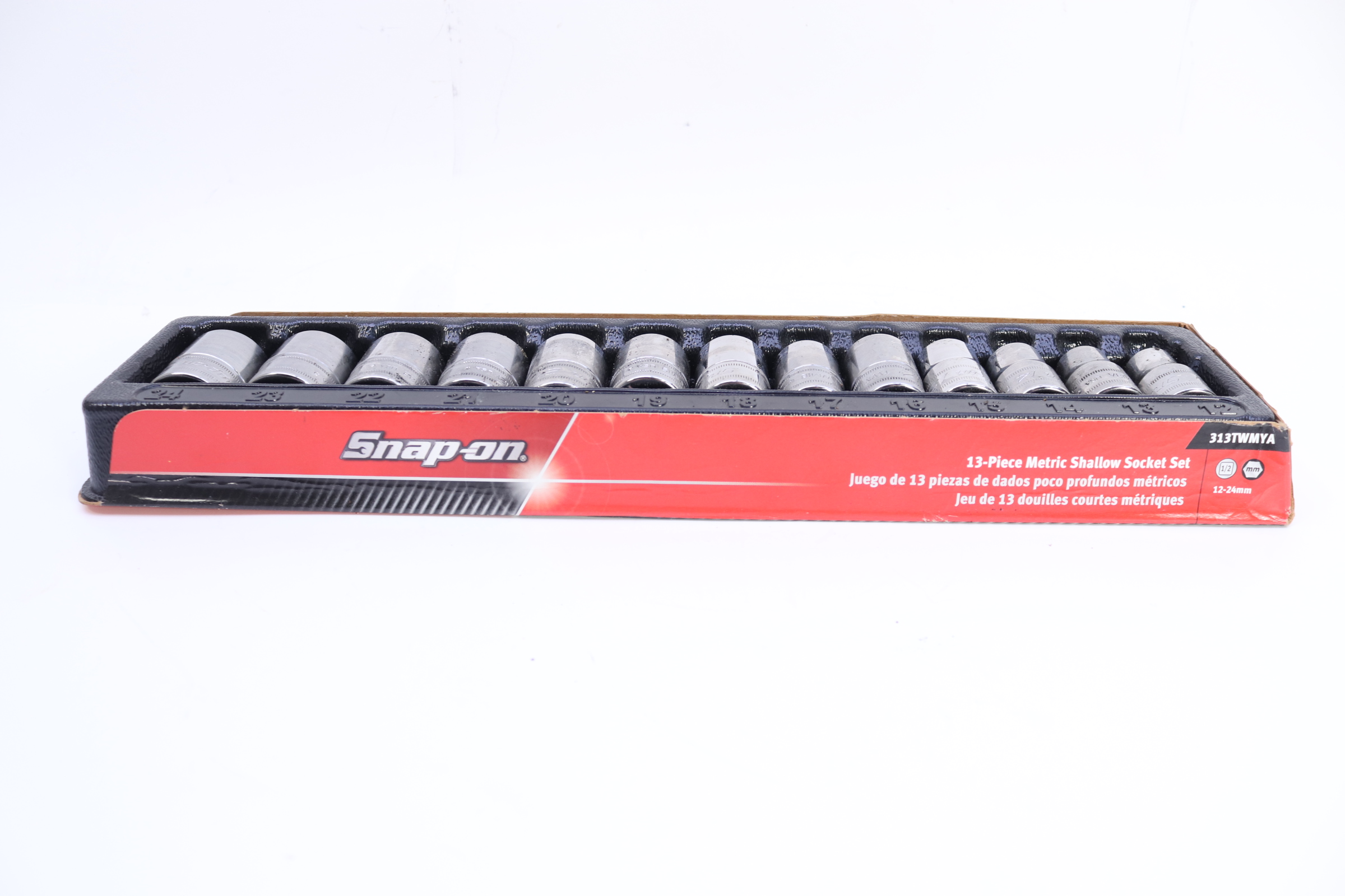Snap-on 313TWMYA 13 Pc 1/2" Drive 6-Point Metric Flank Drive Shallow Socket Set
