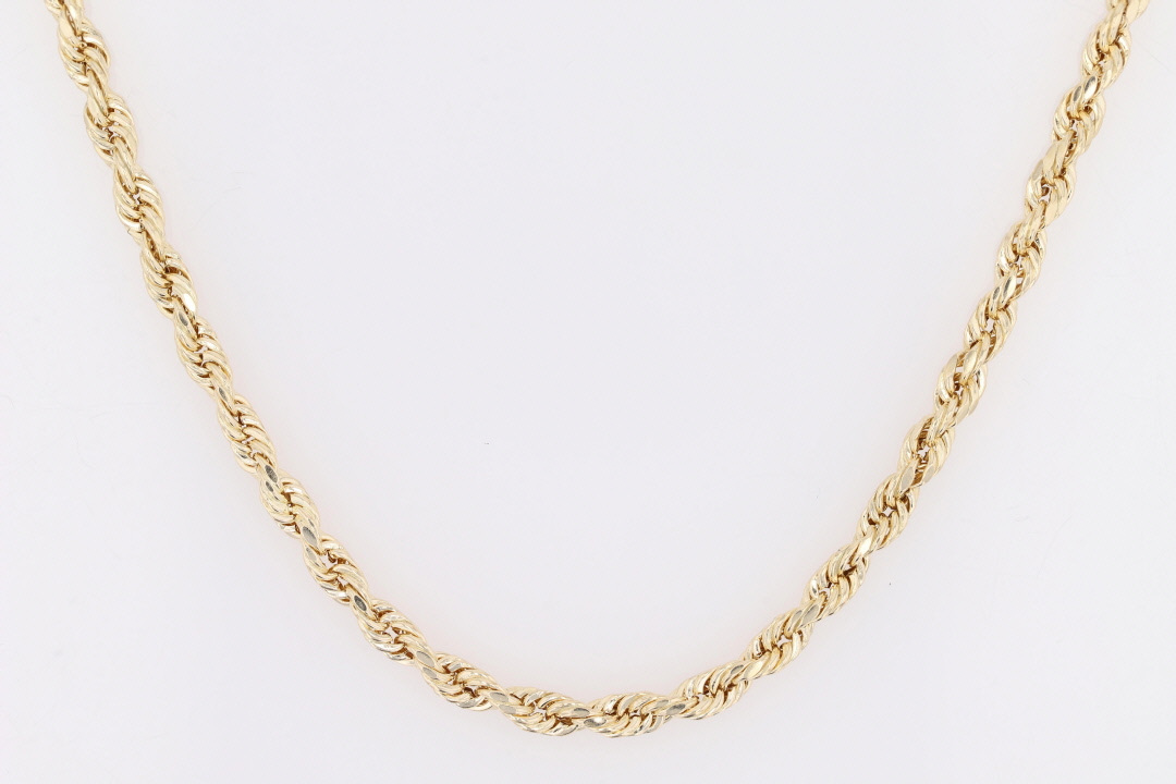 3.8mm Rope Link Chain 24.5" Necklace 10k Yellow Gold Peru 6.84 Grams