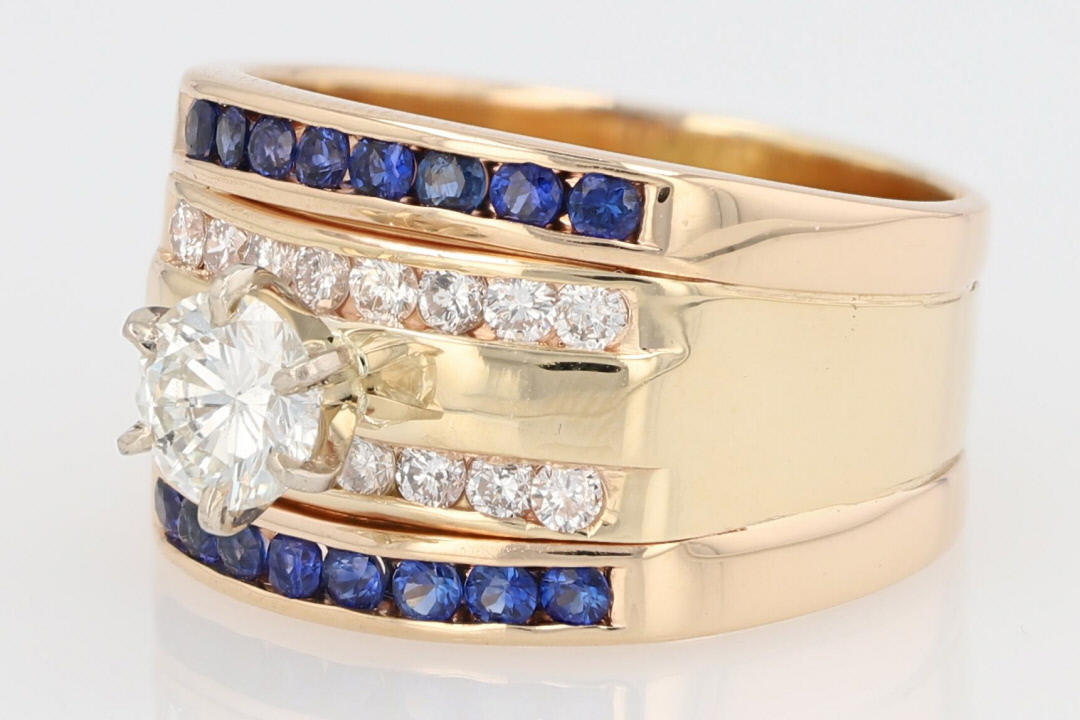 2.27ctw Round Diamond and Sapphire Wedding Set Rings 14k Yellow Gold ...