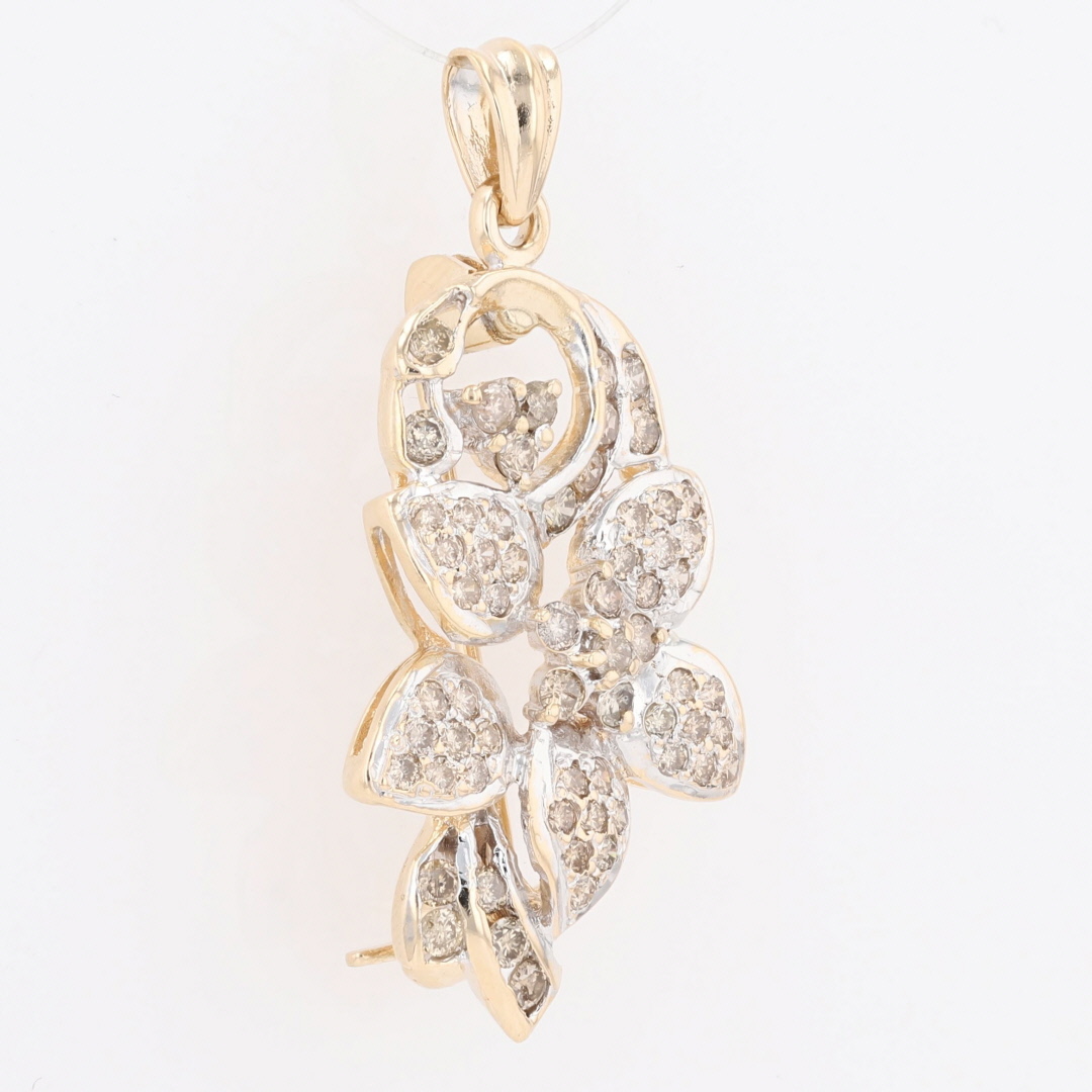 .84ctw Diamond Flower Pendant or Brooch/Pin 12k Multi-Tone Gold 6.22 Grams