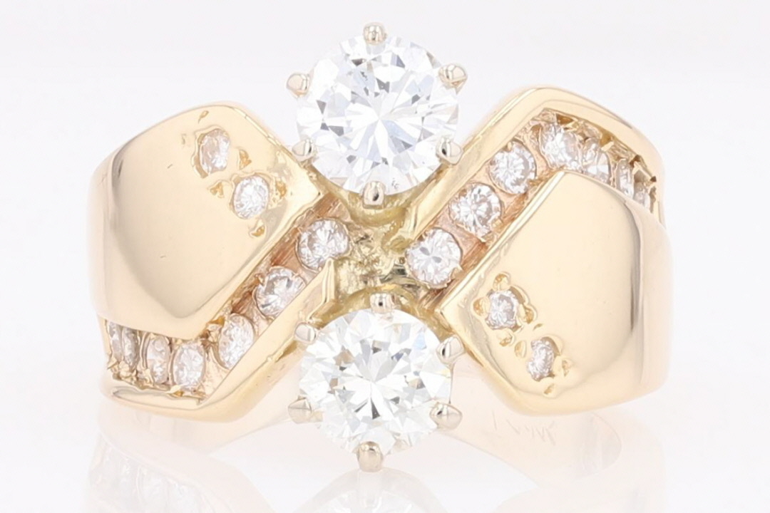 1.35ctw Round Cut Diamond Two-Stone Engagement Ring 14k Yellow Gold Size 5