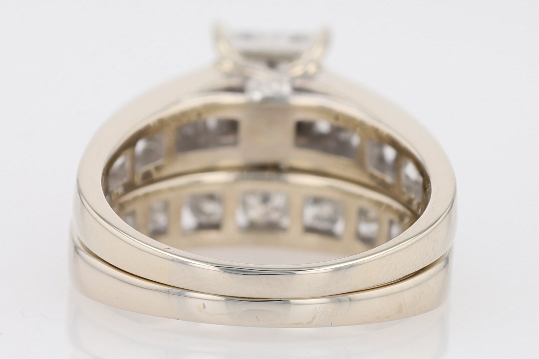 3.50ctw Princess Cut Diamond Cluster Wedding Set Rings 14k White Gold ...