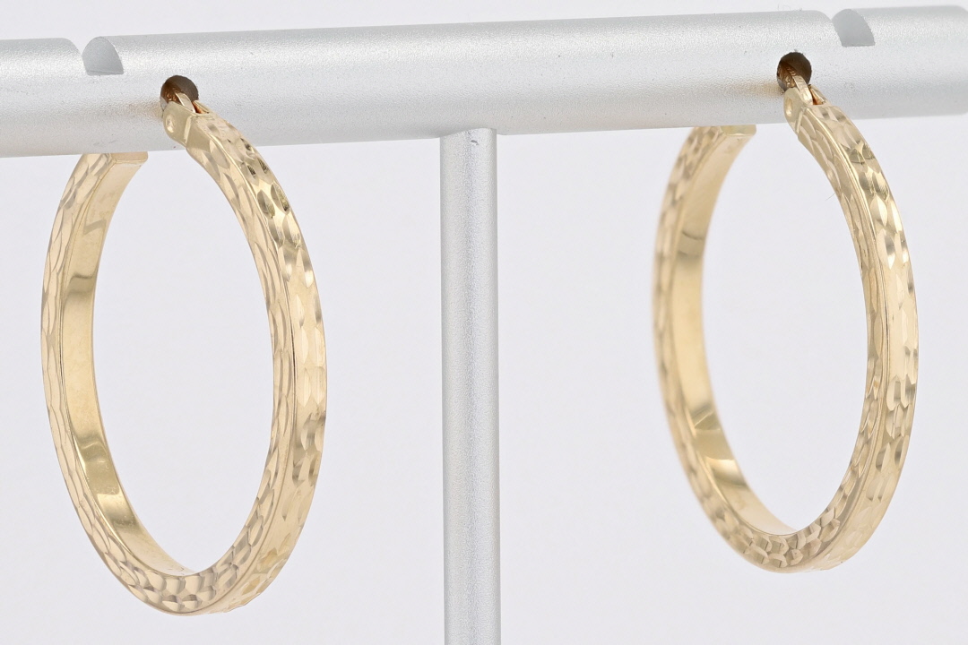 28mm Diamond Cut Hoop Pair Earrings 14k Yellow Gold 2.29 Grams